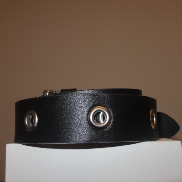 H&M | Accessories | Black Leather Belt With Silver Metal Hoops | Poshmark